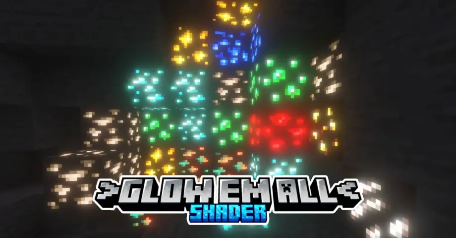 Glow Em All Shader | Glowing Ores - Minecraft Bedrock Texture Pack